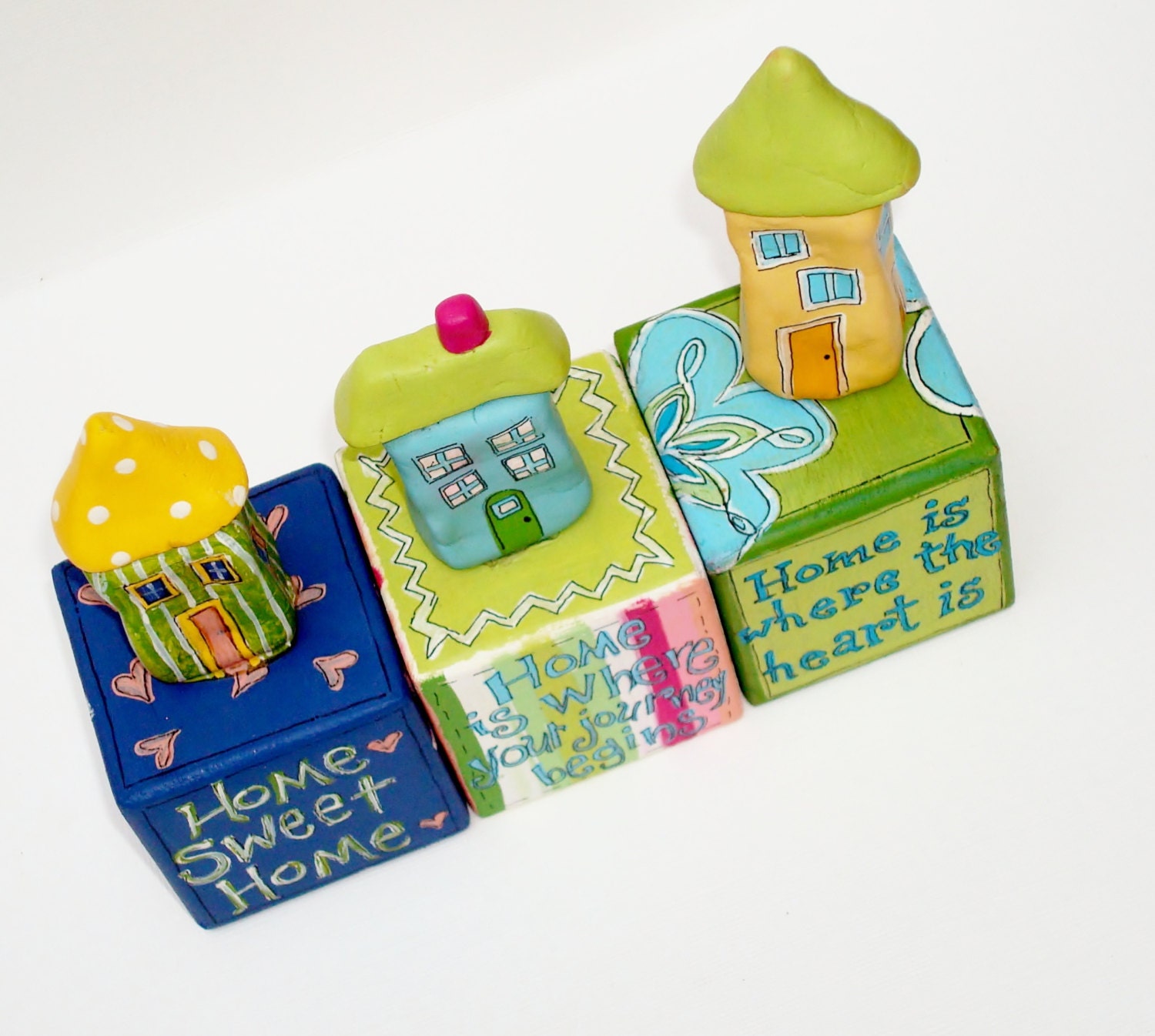 Clay House Hand Painted Block Sculpture Art New Home - Etsy
