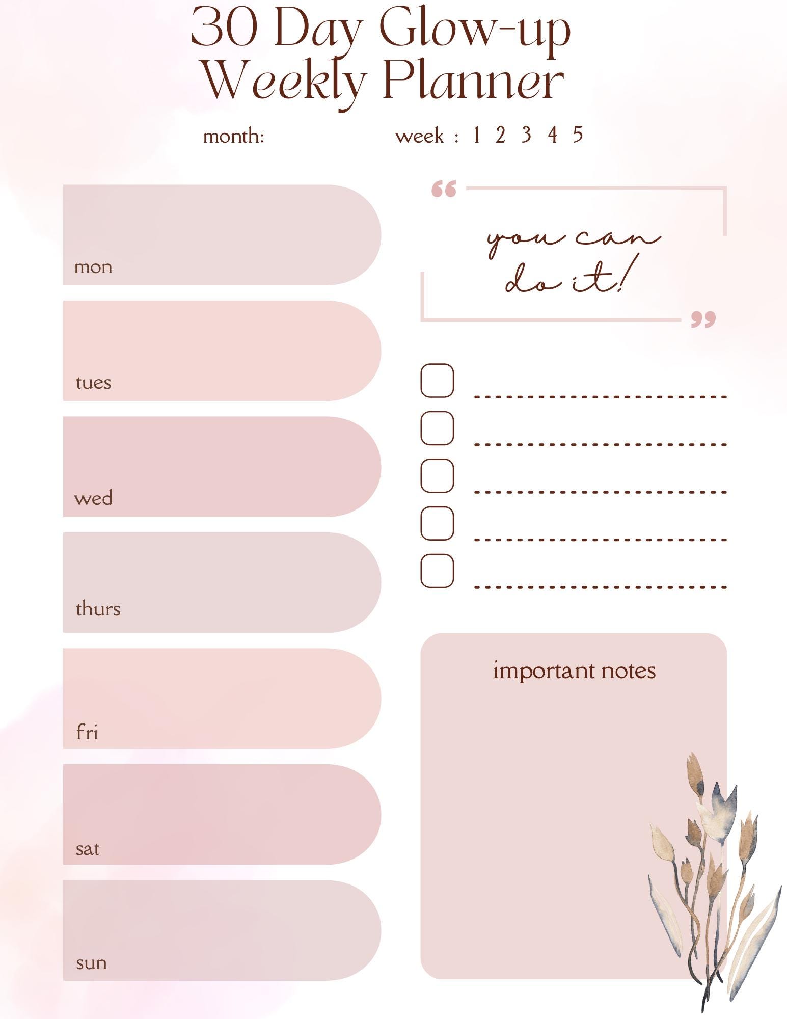 30-day Glow-up Routine Planner - Etsy
