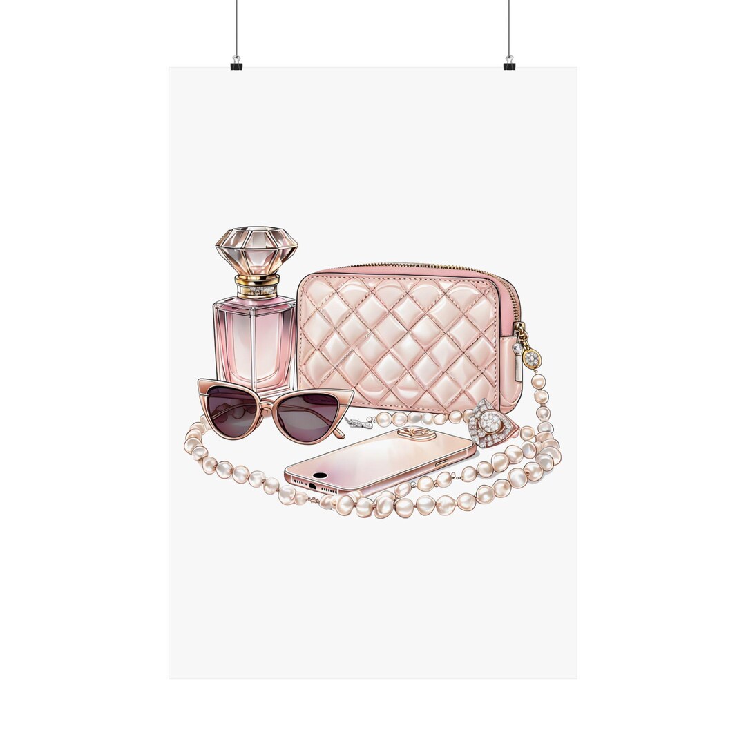 Vertical Posters, Quilted Purse, Sunglasses, Perfume and Pearls Wall ...