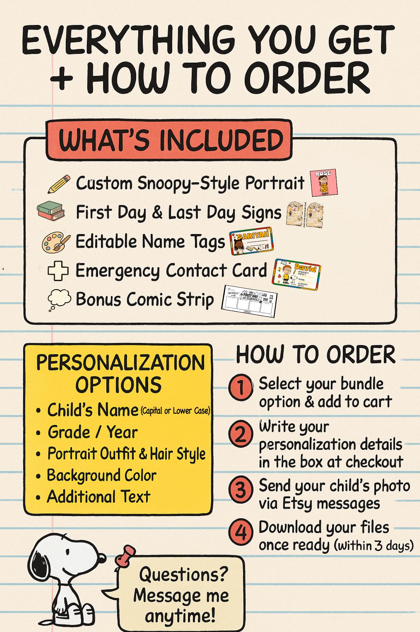 Back to School Snoopy Bundle – Digital Name Tags, Back to School Signs ...