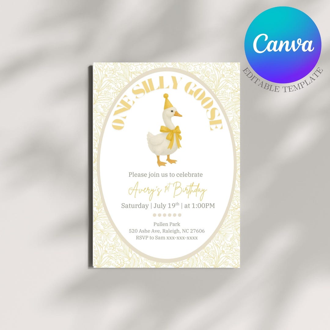 ONE Silly Goose Birthday Invitation | Gender Neutral Birthday (floral ...