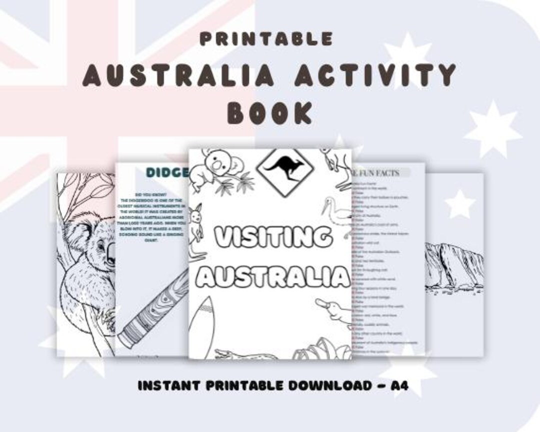 Australian Activity Book, 14 Page Kids Workbook, Australia Coloring ...