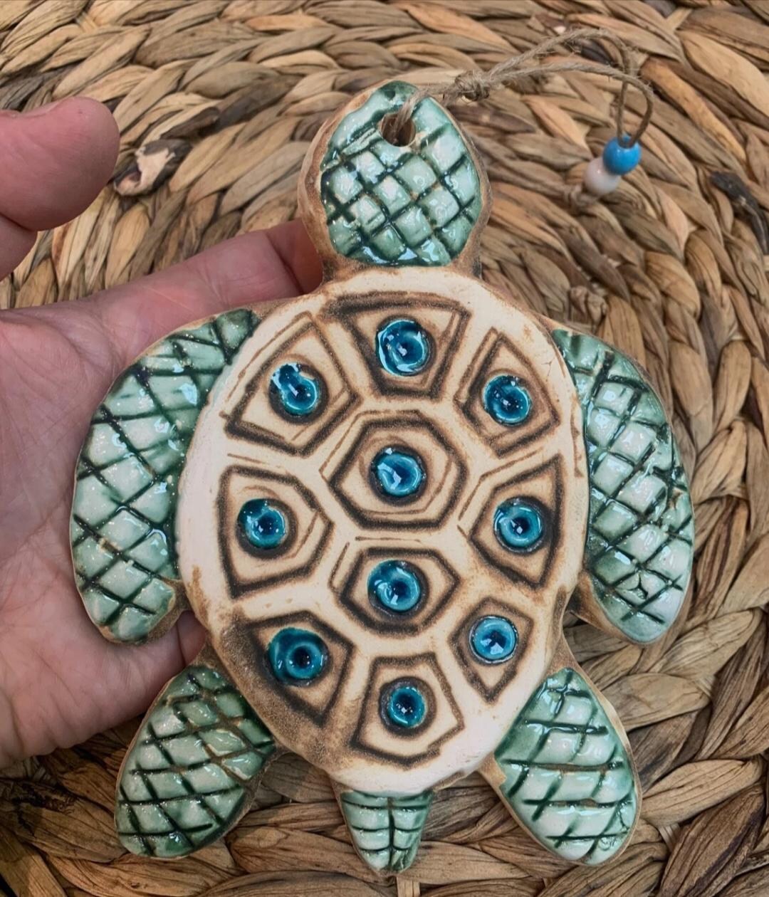 Handmade Ceramic Turtle Evil Eye Wall Hanging | Good Luck Charm ...