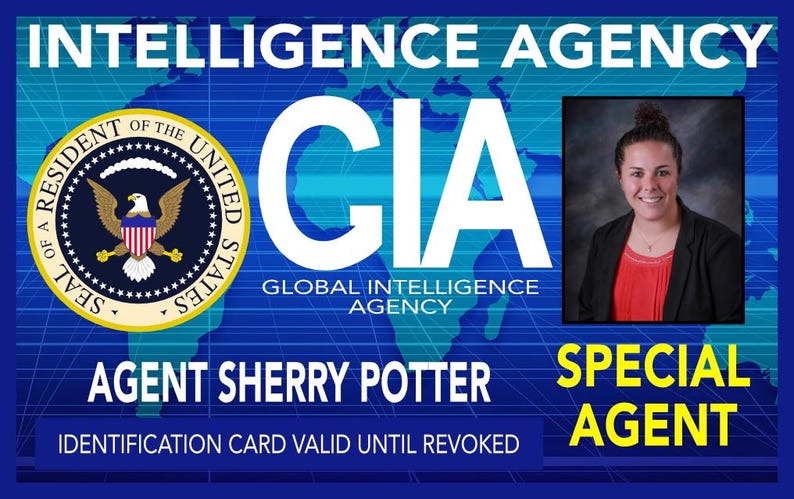 Secret Agent ID Card! GIA, Cosplay, Murder Mystery, Escape Room, Gag ...