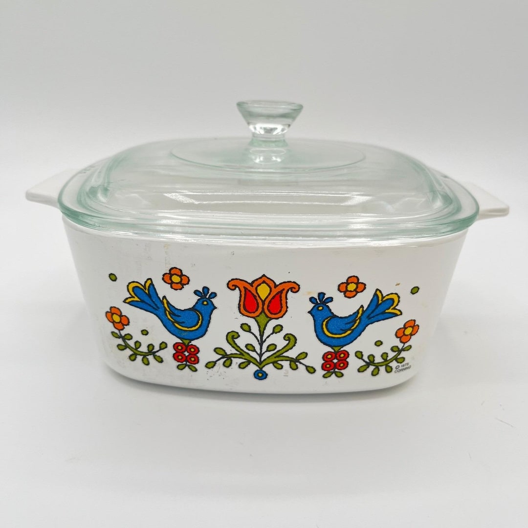Corningware Pyrex Casserole Dish & Lid Country Festival Blue Bird ...