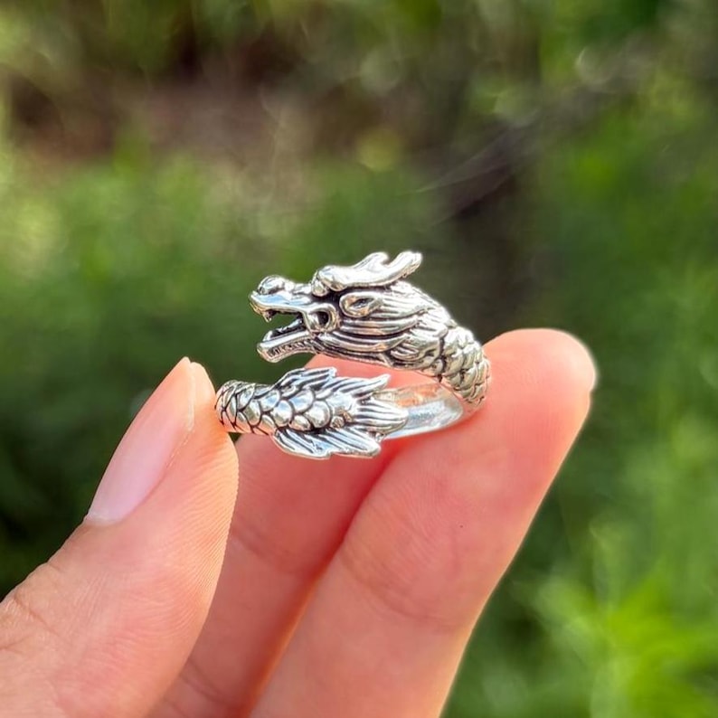 Silver Dragon Ring, Adjustable Unisex, Dragon Jewelry - Etsy