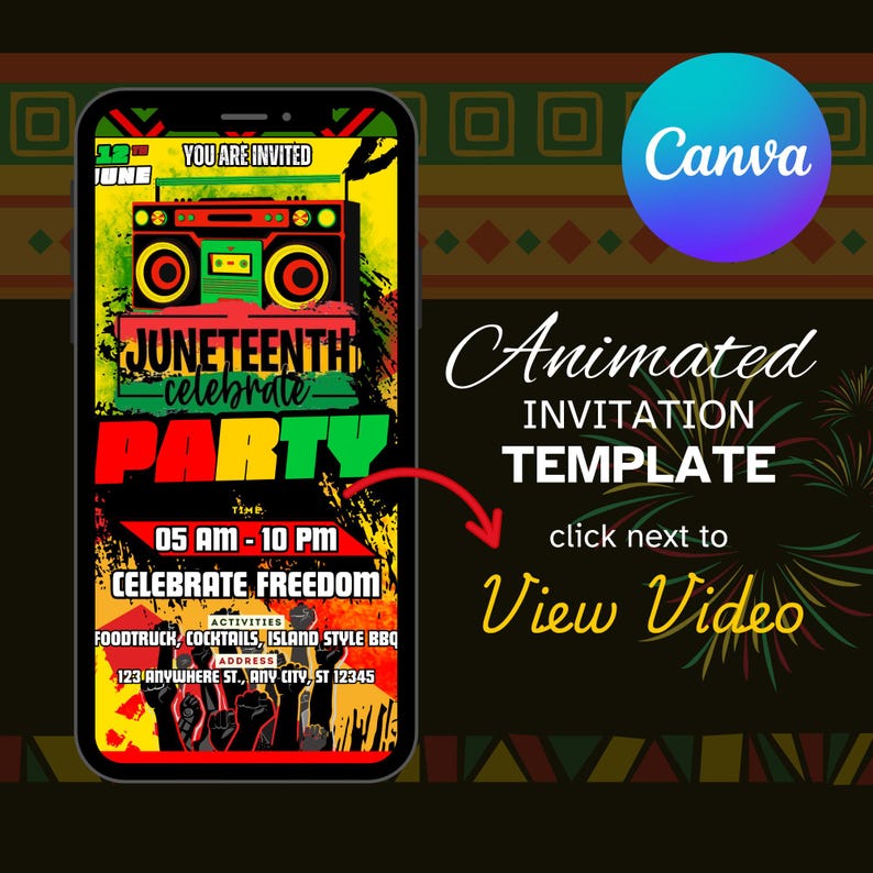 Juneteenth Party Animated Invite, Juneteenth Invites, Editable ...