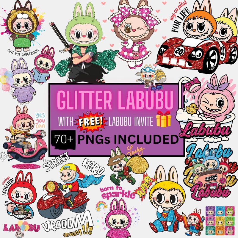 Glitter Labubu Stickers - Etsy