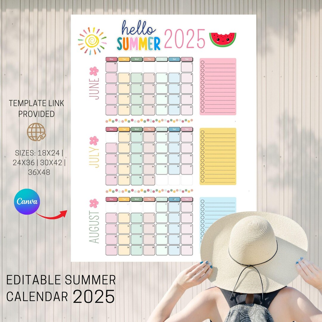 Summer Calendar Large Planner Poster Printable Digital Download Easy ...