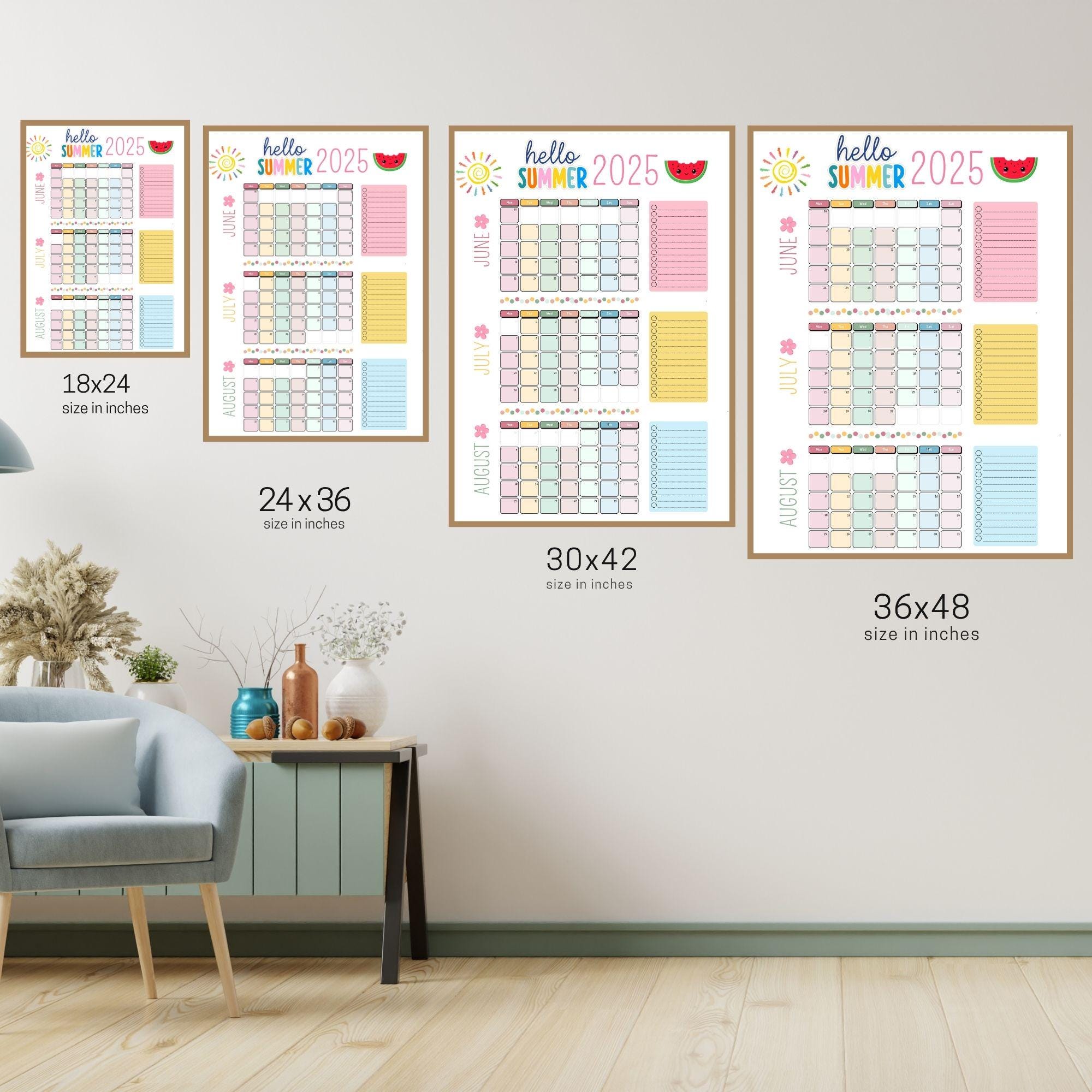 Summer Calendar Large Planner Poster Printable Digital Download Easy ...