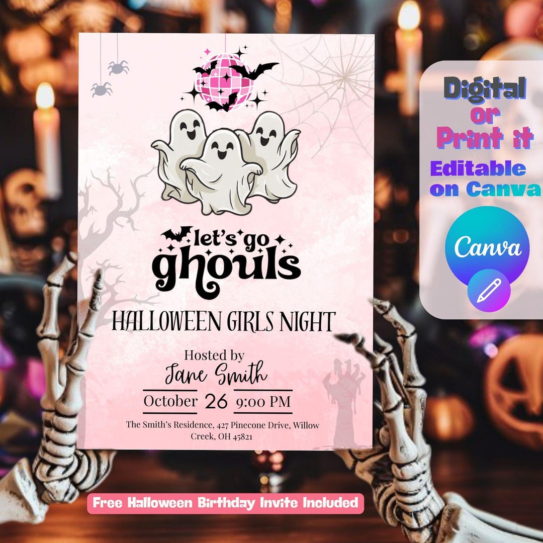 Ghouls Night Out: Halloween Girls Night Invitation Template | Let's Go ...