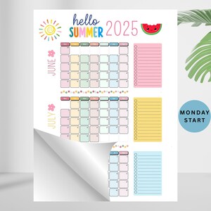 Summer Calendar Large Planner Poster Printable Digital Download Easy ...