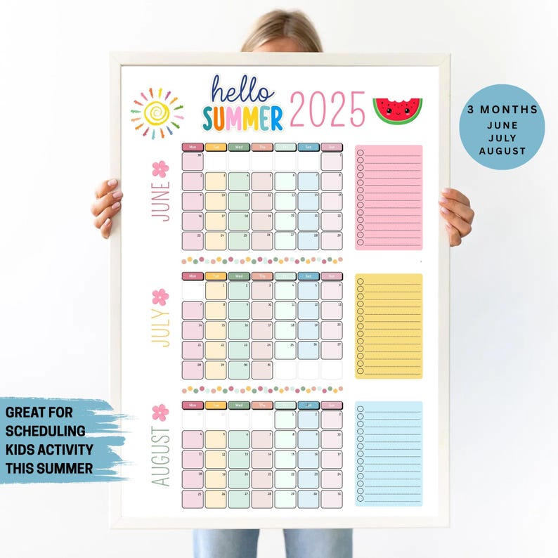 Summer Calendar Large Planner Poster Printable Digital Download Easy ...