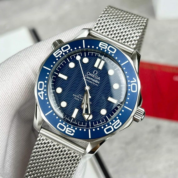 Omega Seamaster Diver 300M Blue Dial Mesh Bracelet Be… - Gem