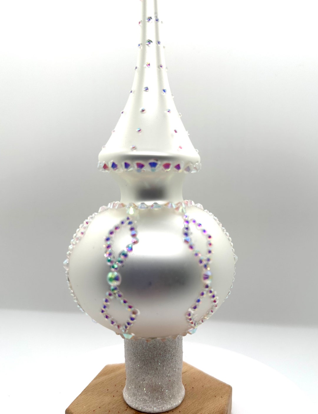Crystal Tree Topper, 11 Inch Glossy White Blown Glass Christmas Finial ...