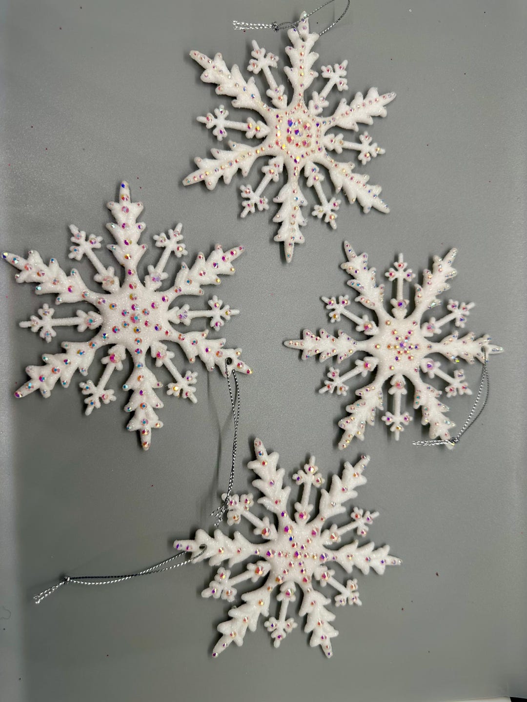 White Glitter 4.5 Inch Christmas Snowflake Ornaments With Crystals, Set ...