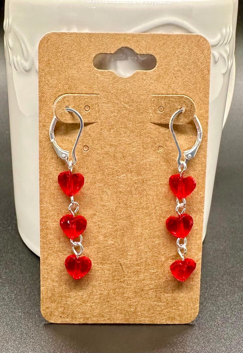 Valentine’s Red Triple Heart Crystal Dangle Sterling Silver or Gold ...