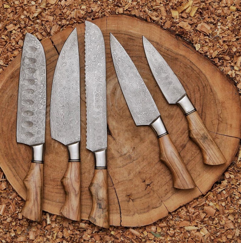 Chef Set, Handmade Damascus Steel Chef Knife Set, Hand Forged Kitchen ...