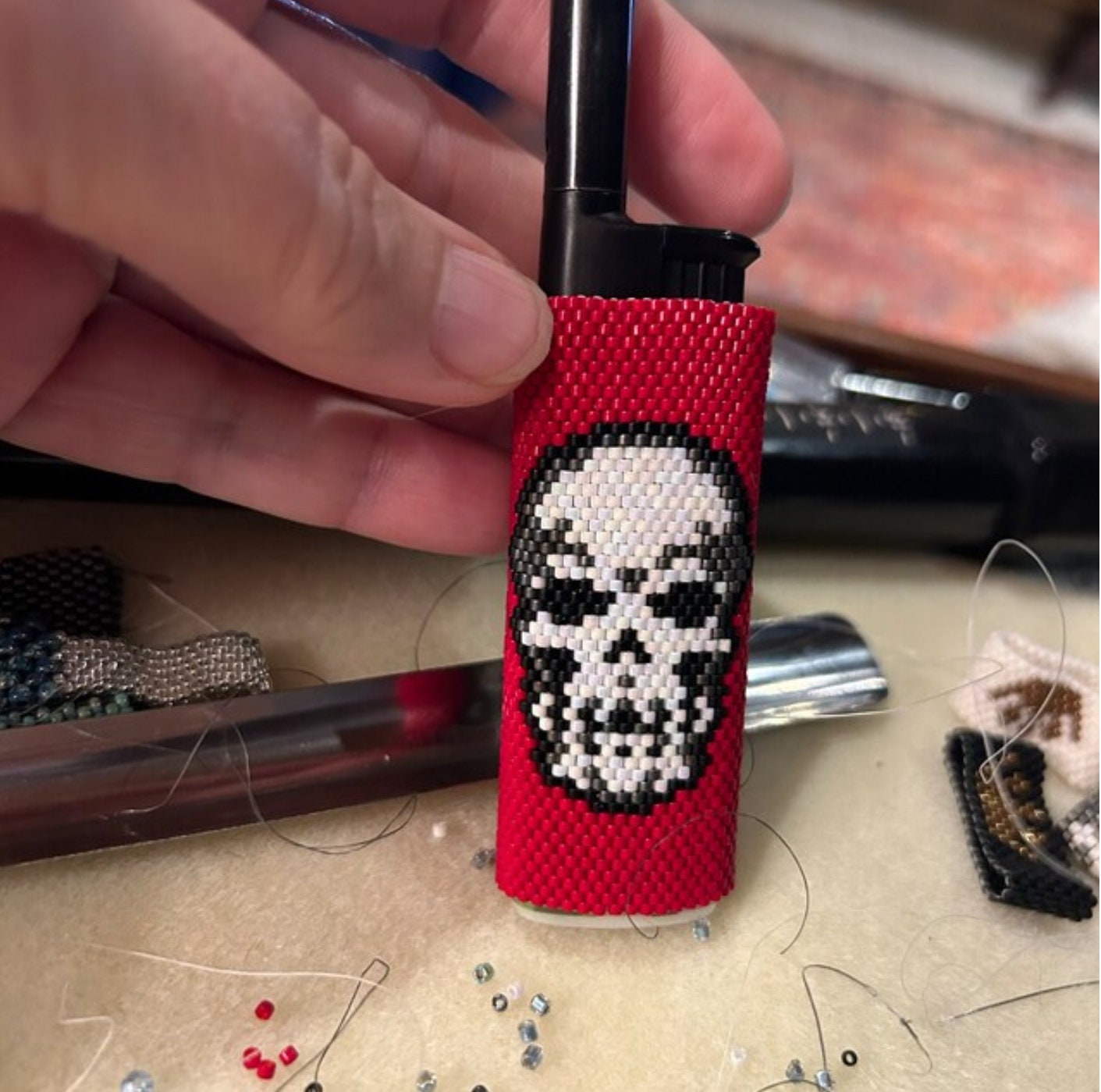 Beading Pattern: Skull Lighter Cover in Brick Stitch or Even Peyote ...