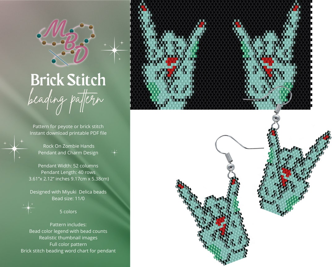 Zombie Rock on Hands Brick Stitch Beading Pattern Amulet Pendant and ...