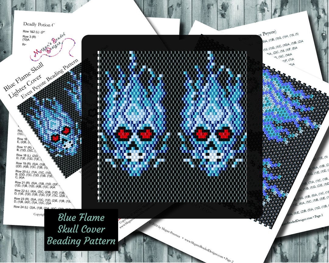 Beading Pattern: Blue Flame Fire Skull Lighter Cover in Brick Stitch or ...