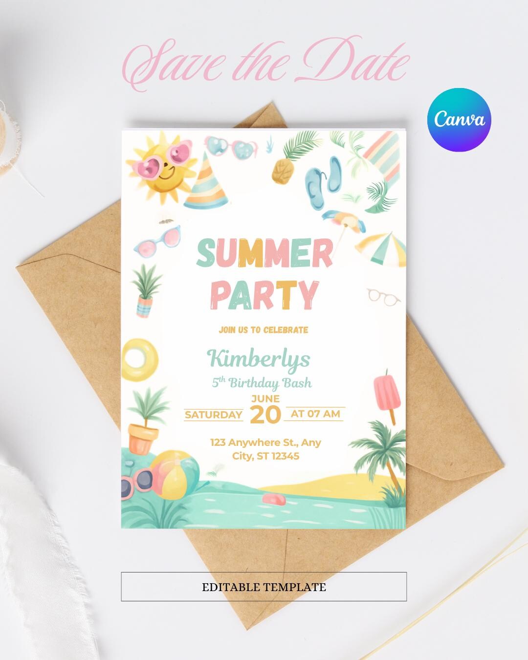 Editable Pool Party Invitation,birthday Party Invitation, Summer ...