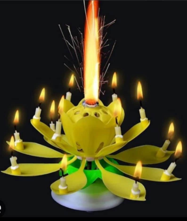 Blooming Musical Birthday Candle: Rotating Flower Cake Topper With 14 ...