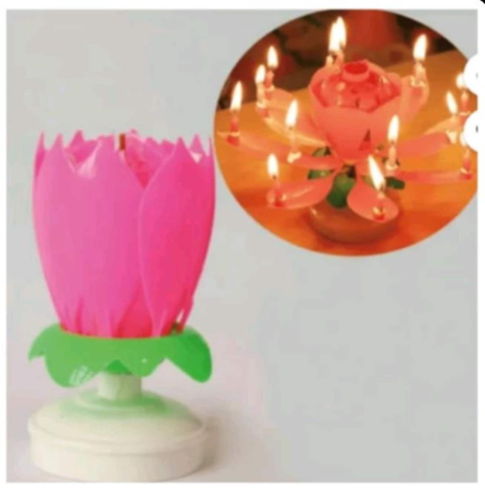 Blooming Musical Birthday Candle: Rotating Flower Cake Topper With 14 ...