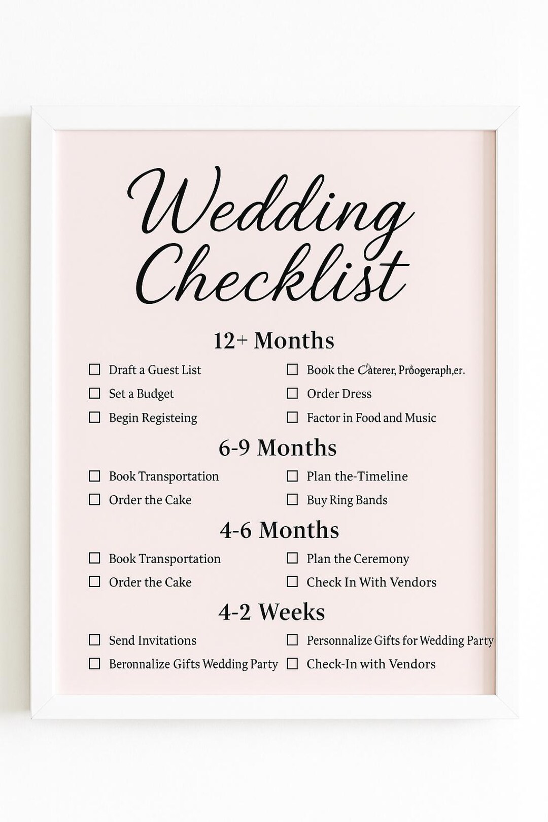Wedding Checklist Printable – Blush Pink Bridal To-do List – Elegant ...