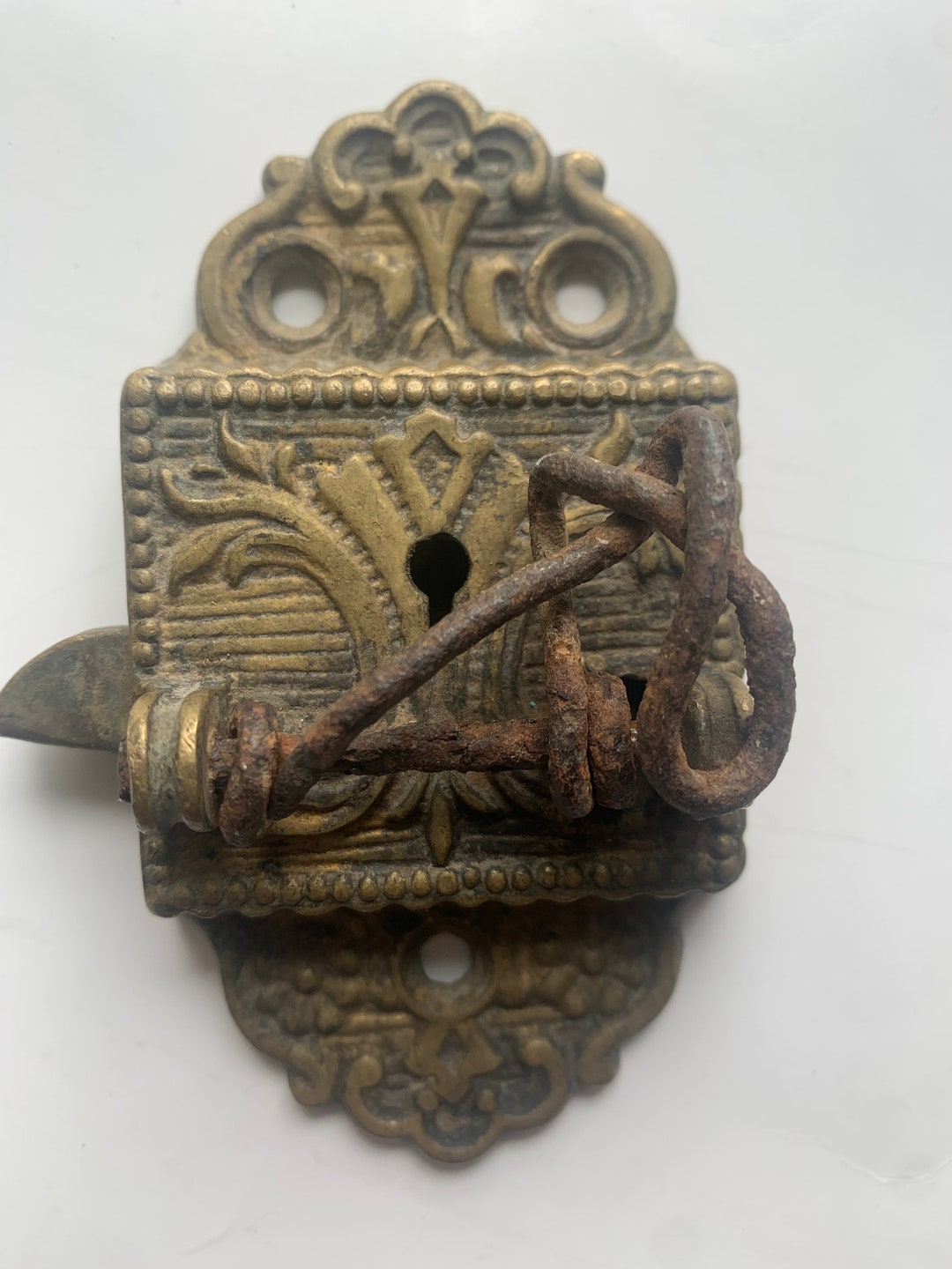 Antique Late 19th Century Ice Chest Latch Lock Ornate Brass Hardware ...