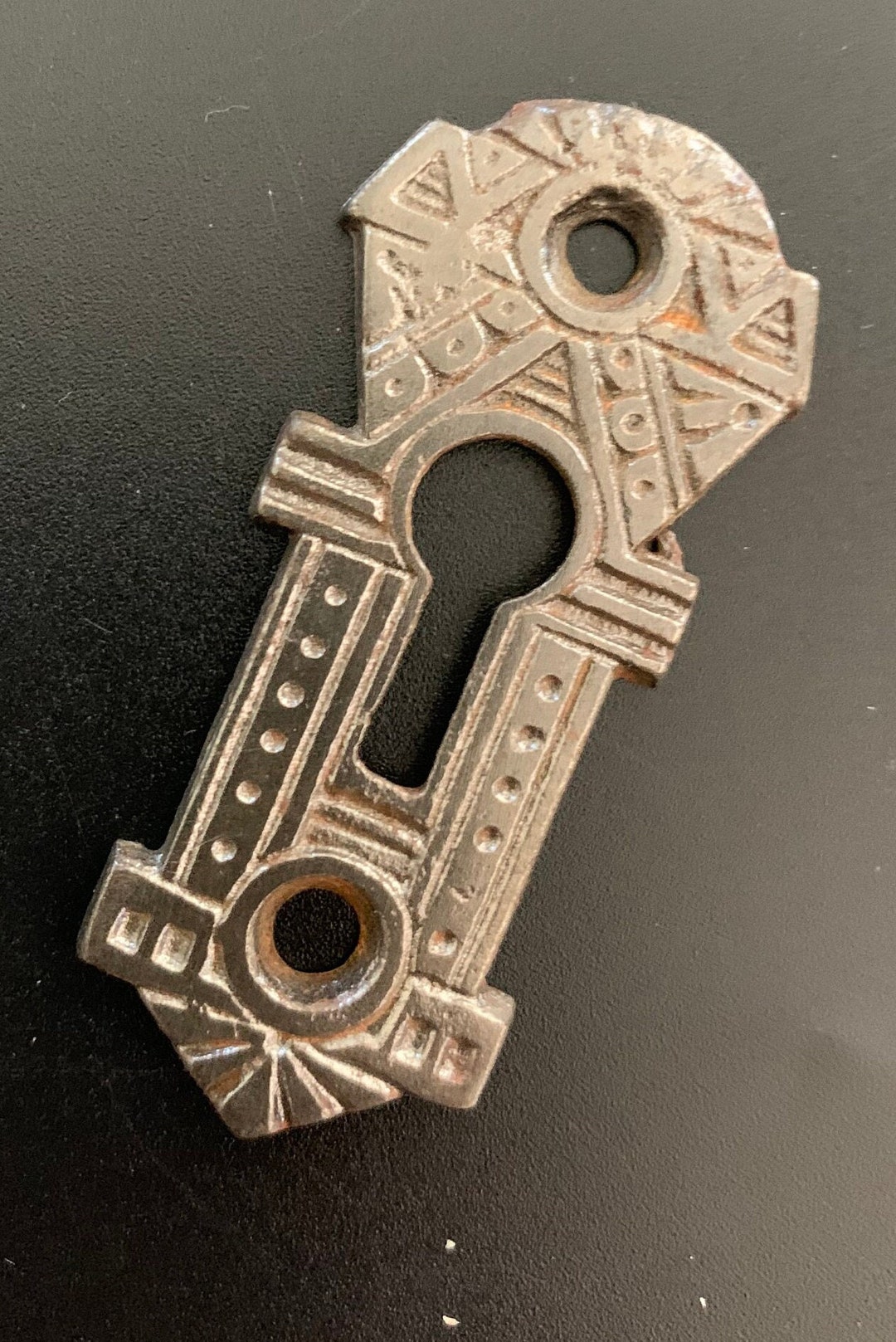 Vintage Ornate Cast Bronze Escutcheon Door Key Hole - Old Hardware DIY ...