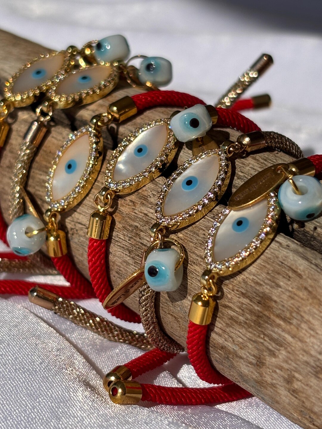 Mystical Cord Bracelet, Greek Turkish Evil Eye on Mother of Pearl ...