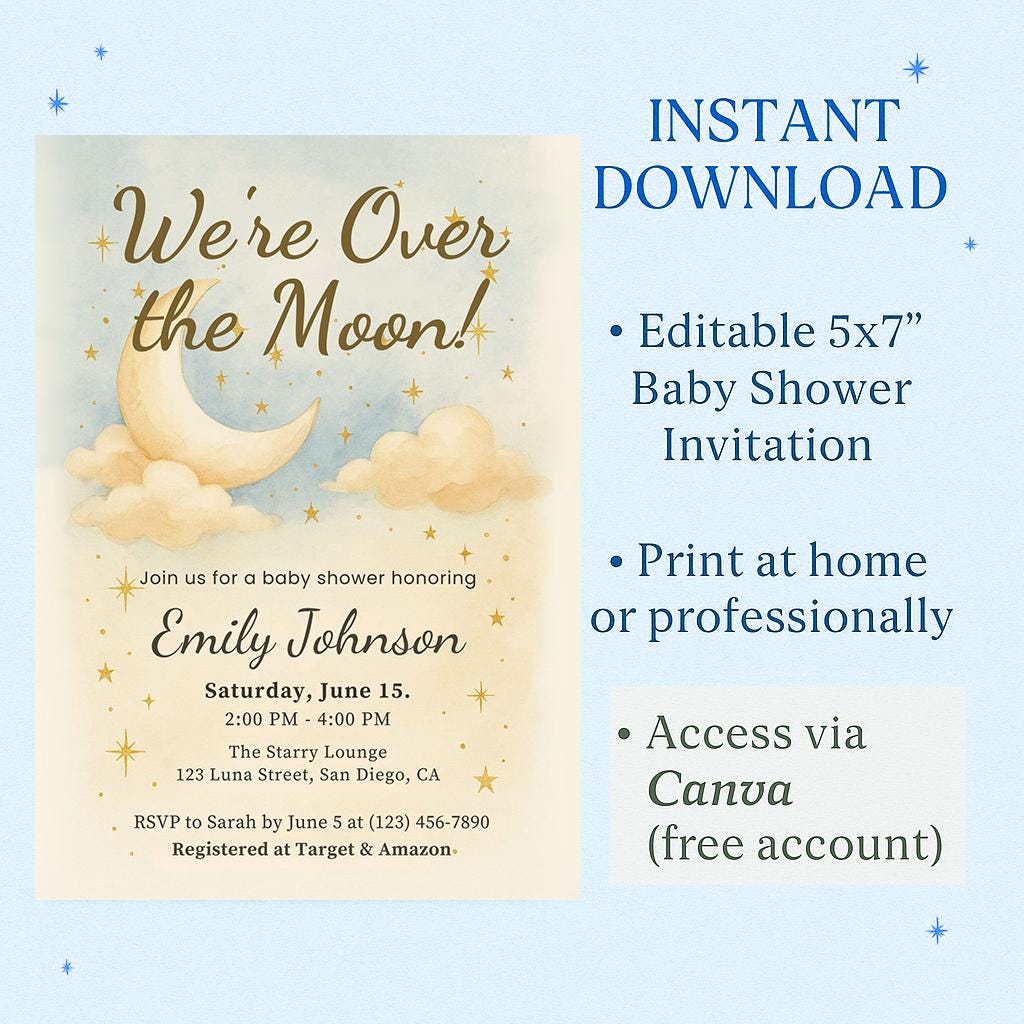 BABY SHOWER- Over the Moon - Invitation Template - Etsy