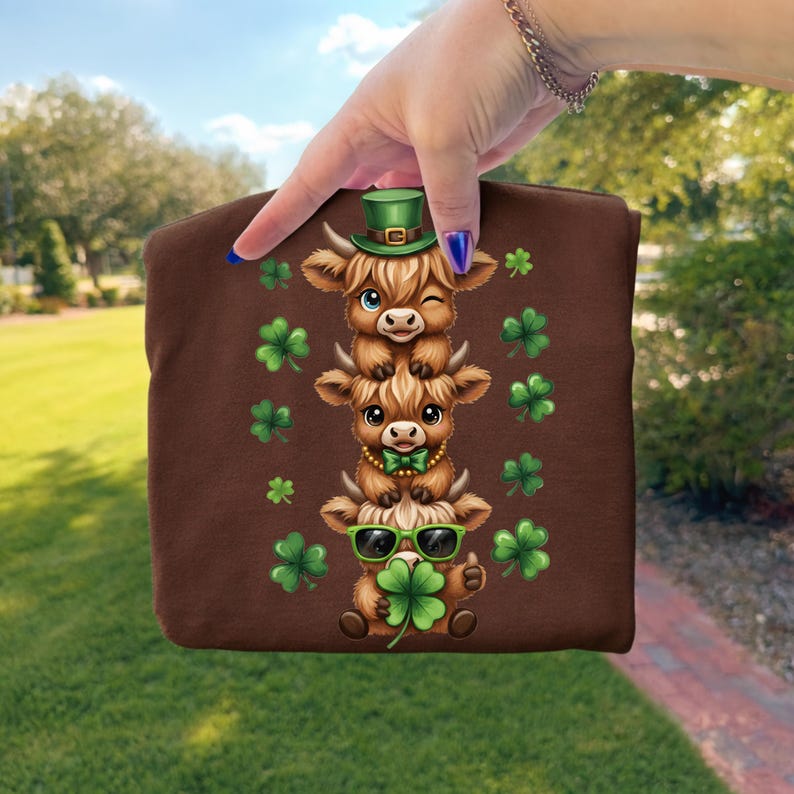 St Patricks Day Stacked Highland Cow PNG, Preppy Lucky Coquette Clipart ...