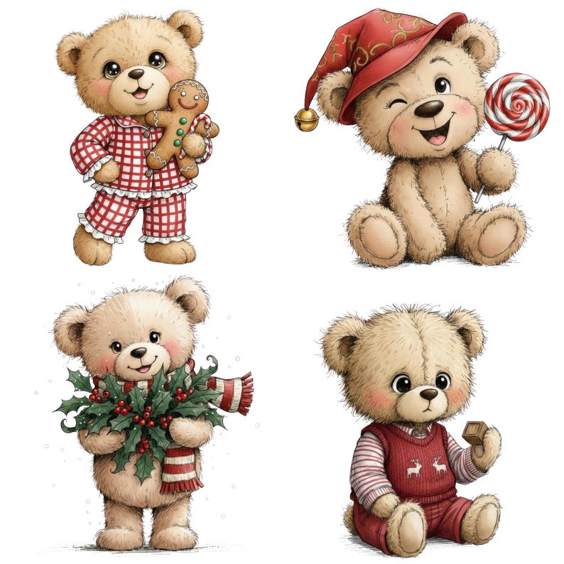 Vintage Christmas Bears PNG Bundle (digital Download) - Etsy Australia