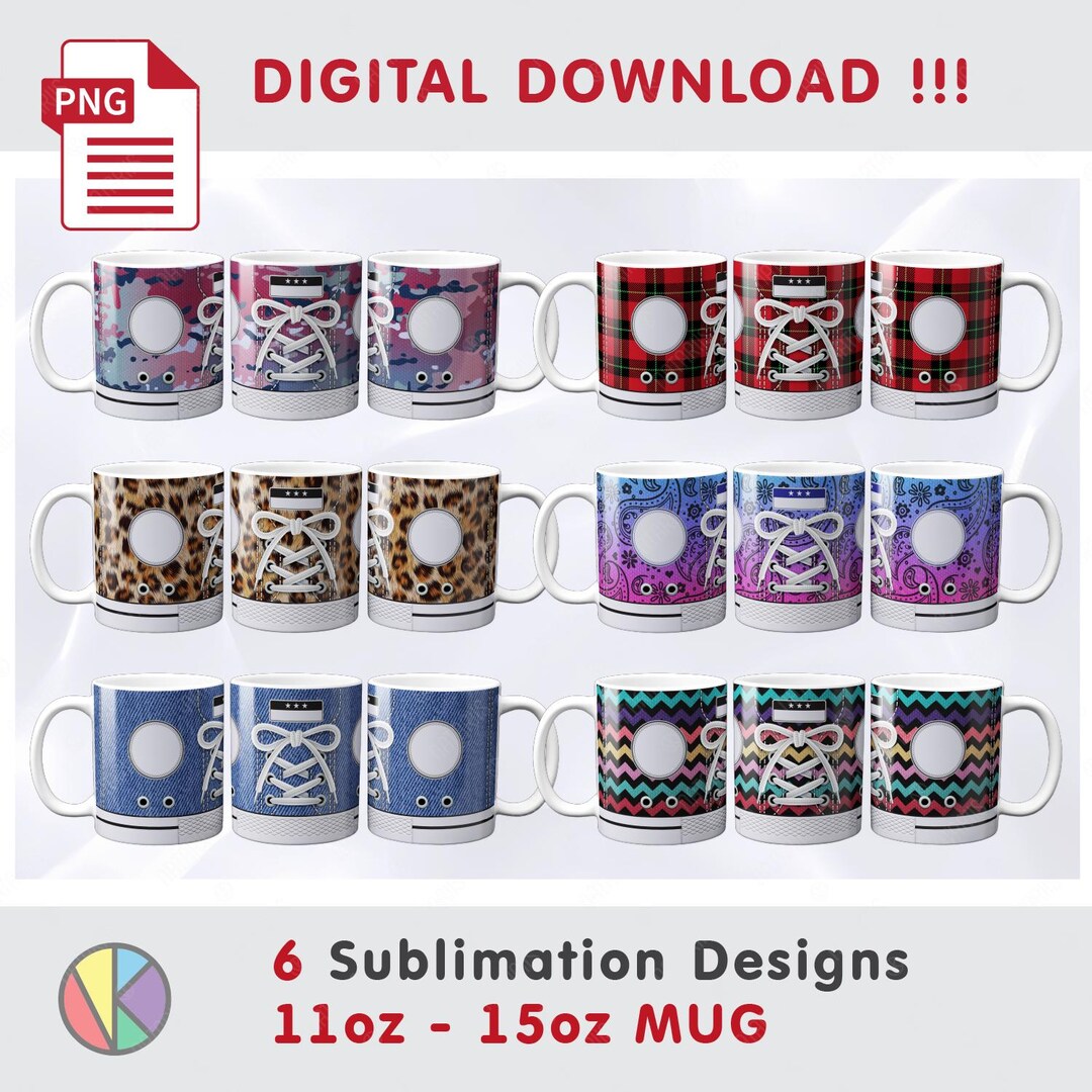 6 Sneaker Shoe Patterns - Custom Monogram Bundle - 11oz-15oz Coffee Mug ...
