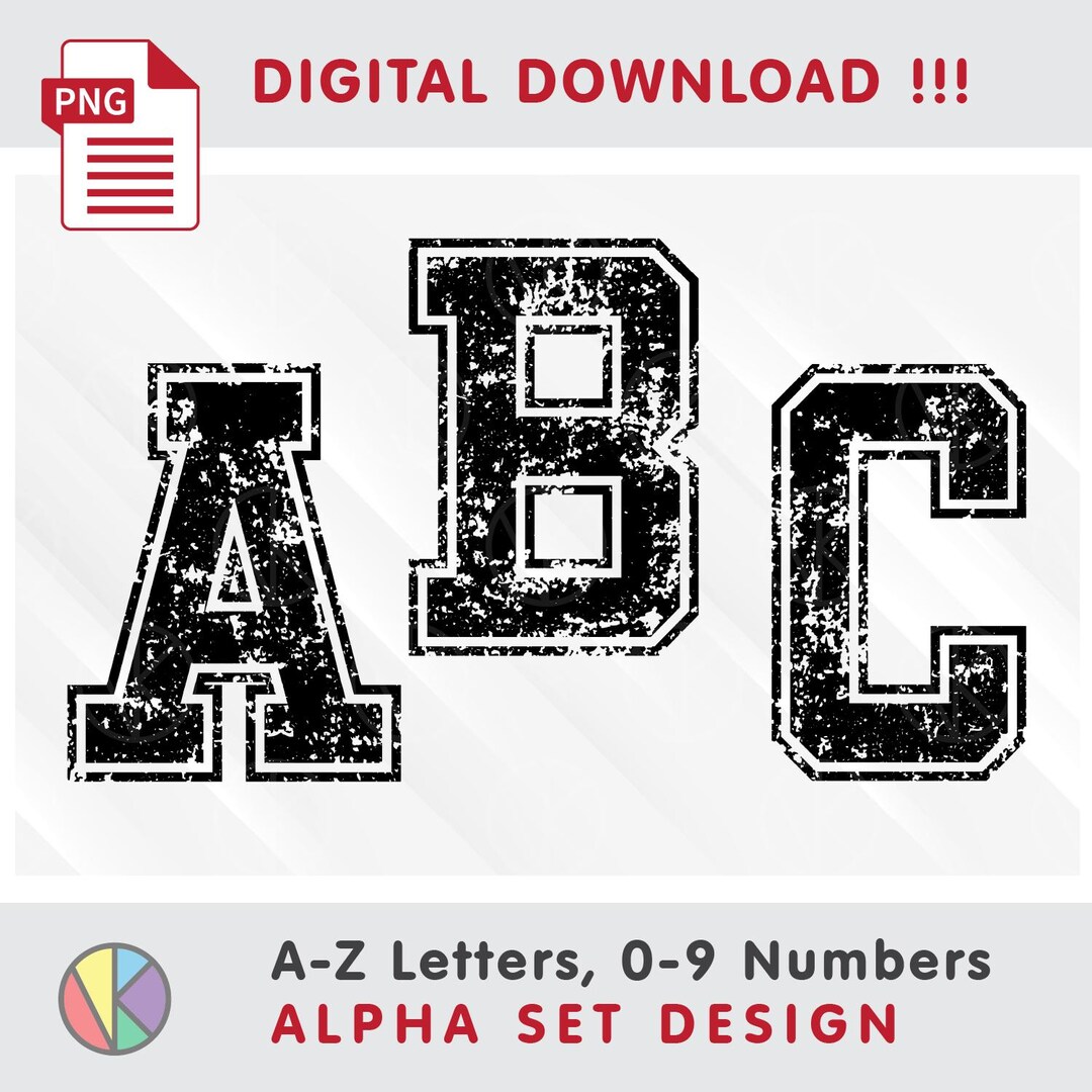 Distressed Varsity Grunge Alpha Set: Sports School Style. Sublimation ...