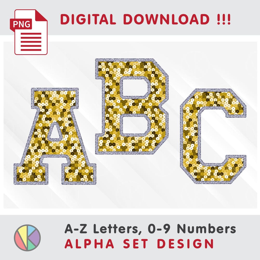 Gold Sequins Varsity Alpha Set: Sparkling Glitter Style. Sublimation ...