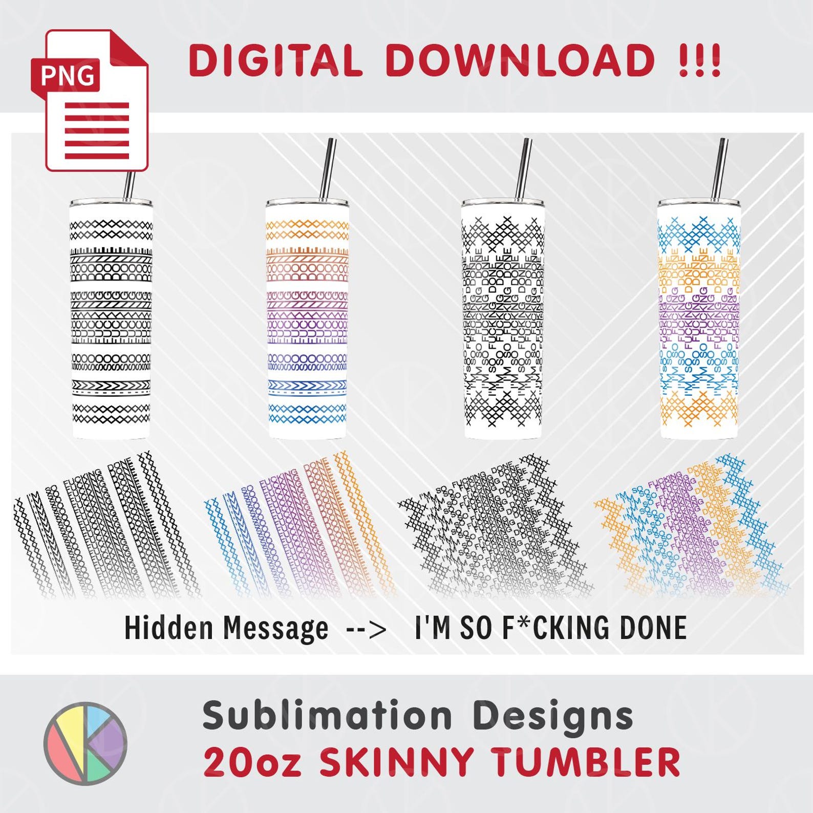4 Adults Hidden Message Patterns - 20oz Skinny Tumbler - Seamless ...