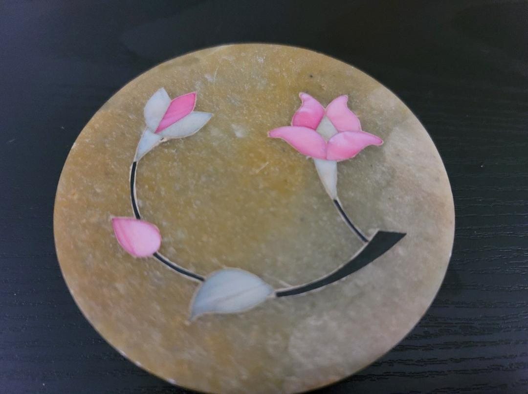 Vintage Marble Lotus Flower Mother of Pearl Inlay Decorative Jewelry ...