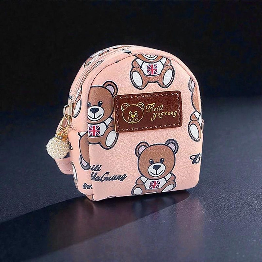 Cute Bear Airpods Case Coin Purse Keychain - Kawaii Mini Wallet Card ...