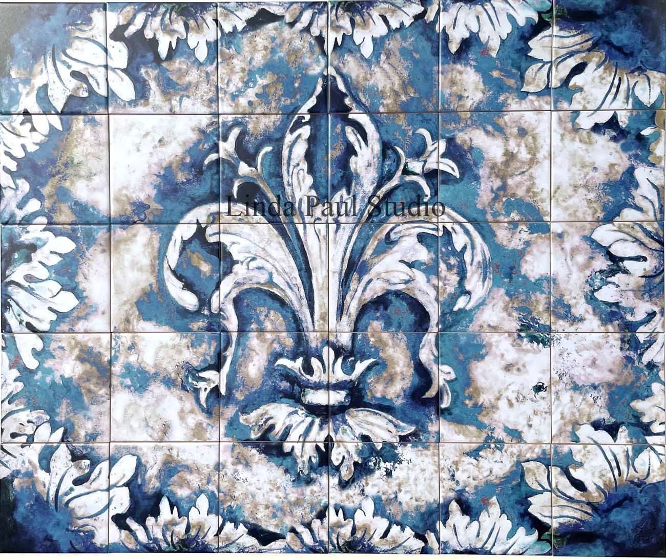 Fleur De Lis Tile Backsplash Kitchen Mural - French Country Blue and ...