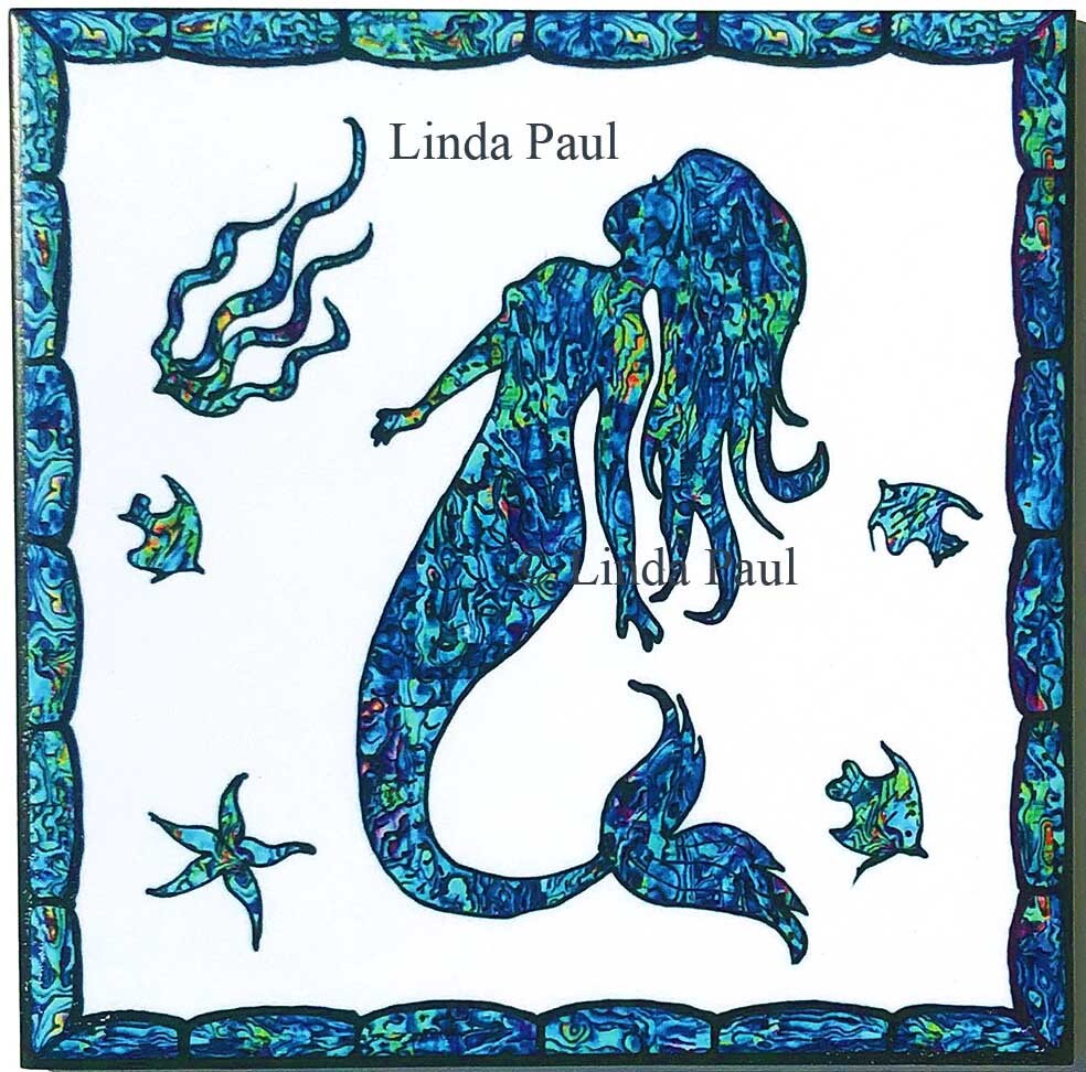 Mermaid Tile in Ocean Blue Design Ceramic Tile by Artist - Etsy