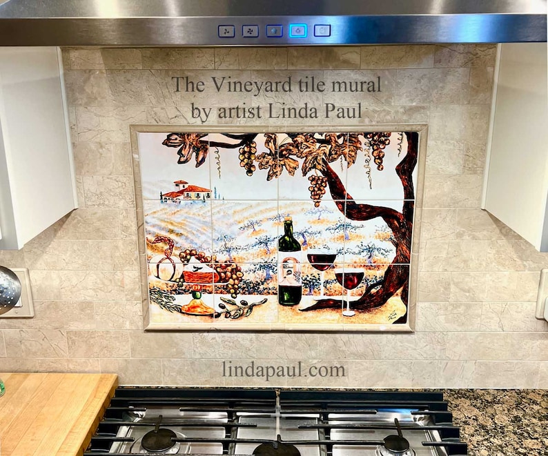 Italian Kitchen Tile Mural Backsplash of Vineyard Wine and Grapes in 3 ...