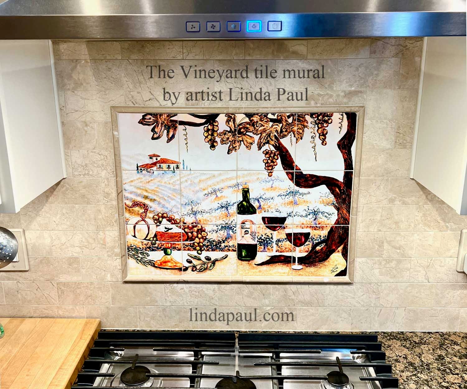 Italian Kitchen Tile Mural Backsplash of Vineyard Wine and Grapes in 3 ...
