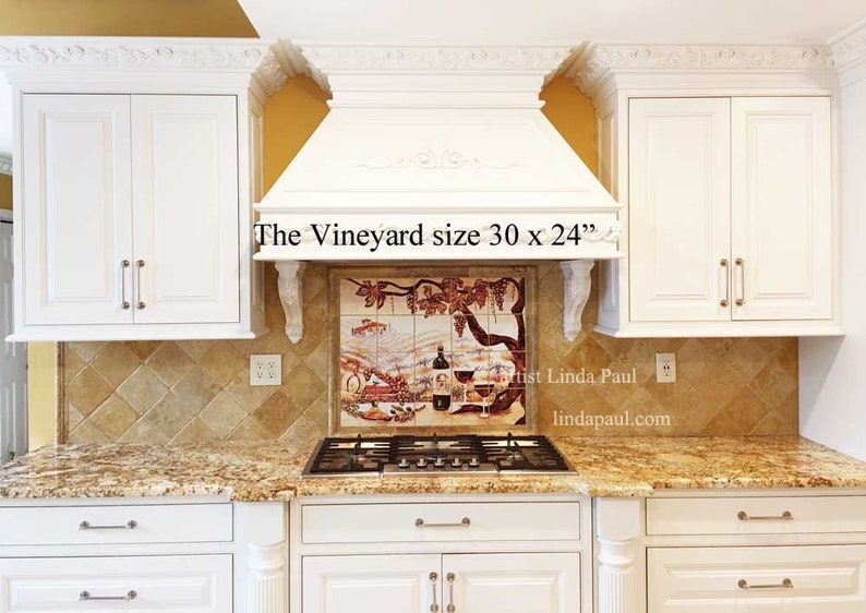 Italian Kitchen Tile Mural Backsplash of Vineyard Wine and Grapes in 3 ...