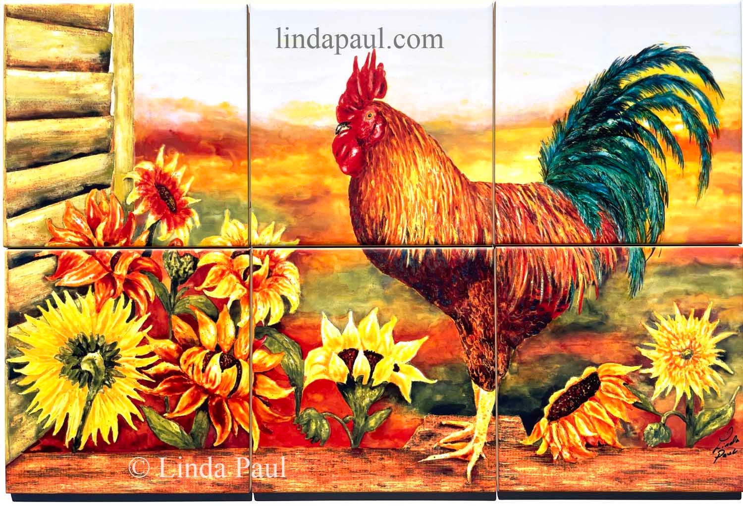 Rooster and Sunflowers Ceramic Tile Mural Country Kitchen Backsplash in ...