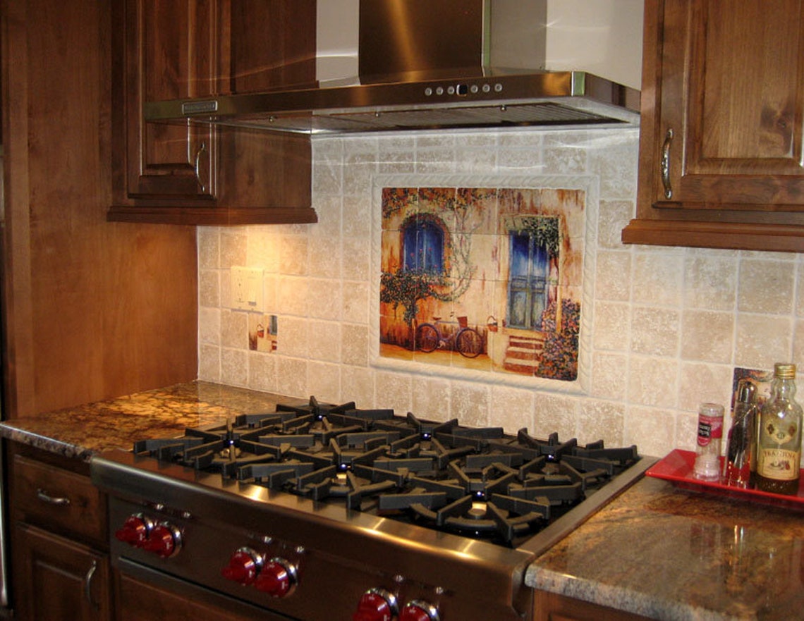 French Country Ceramic Tile Backsplash With Flowers and Blue - Etsy