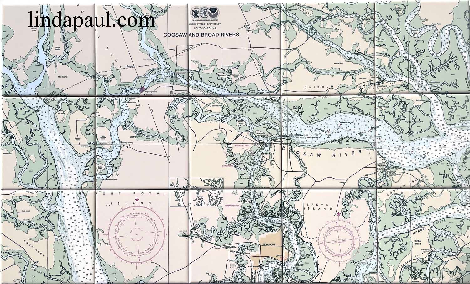 Custom Nautical Map NOAA Tile Mural Kitchen Backsplash of Your Coastal ...