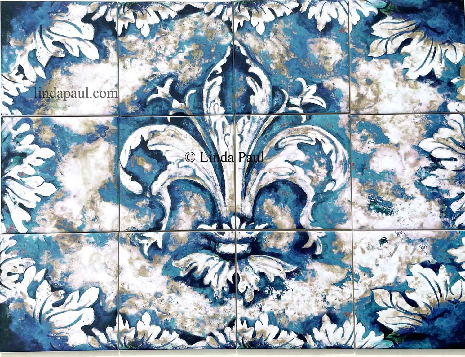 Fleur De Lis Tile Backsplash Kitchen Mural - French Country Blue and ...